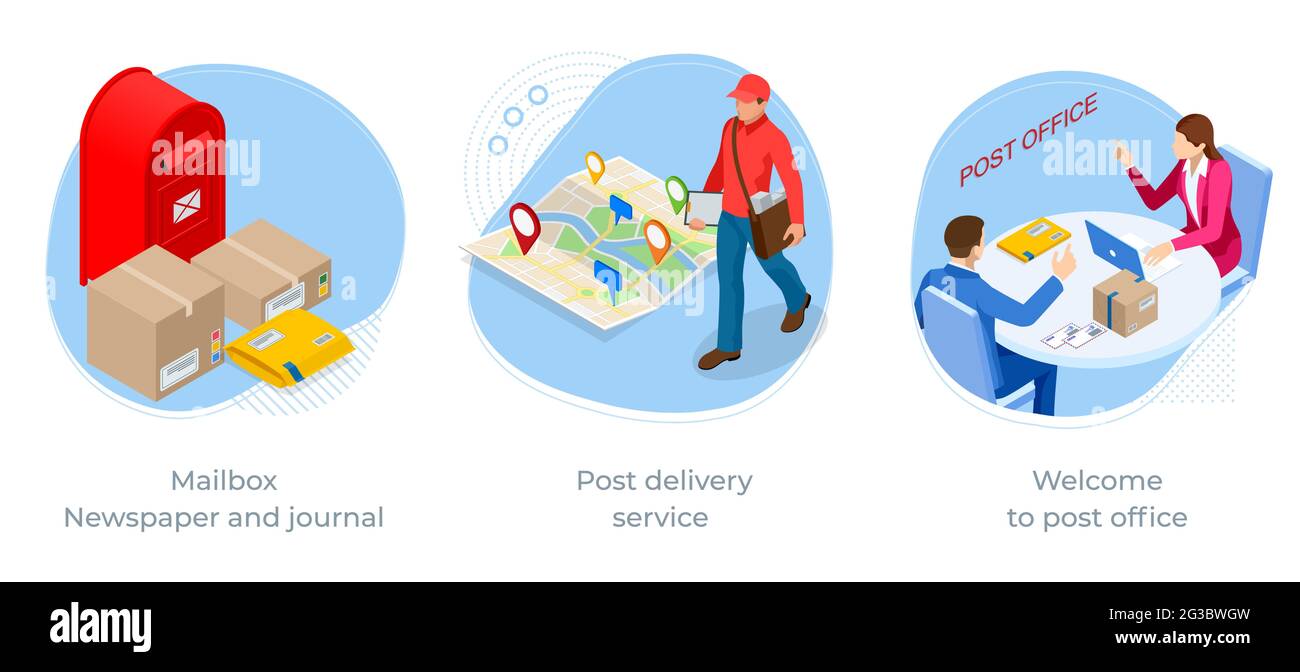 Isometric concept of Mailbox, Newspaper and journal, Post delivery ...