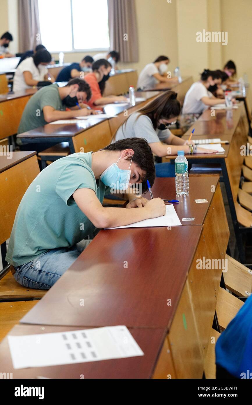 Students are seen writing an exam, known as 'selectividad' at Facultad ...