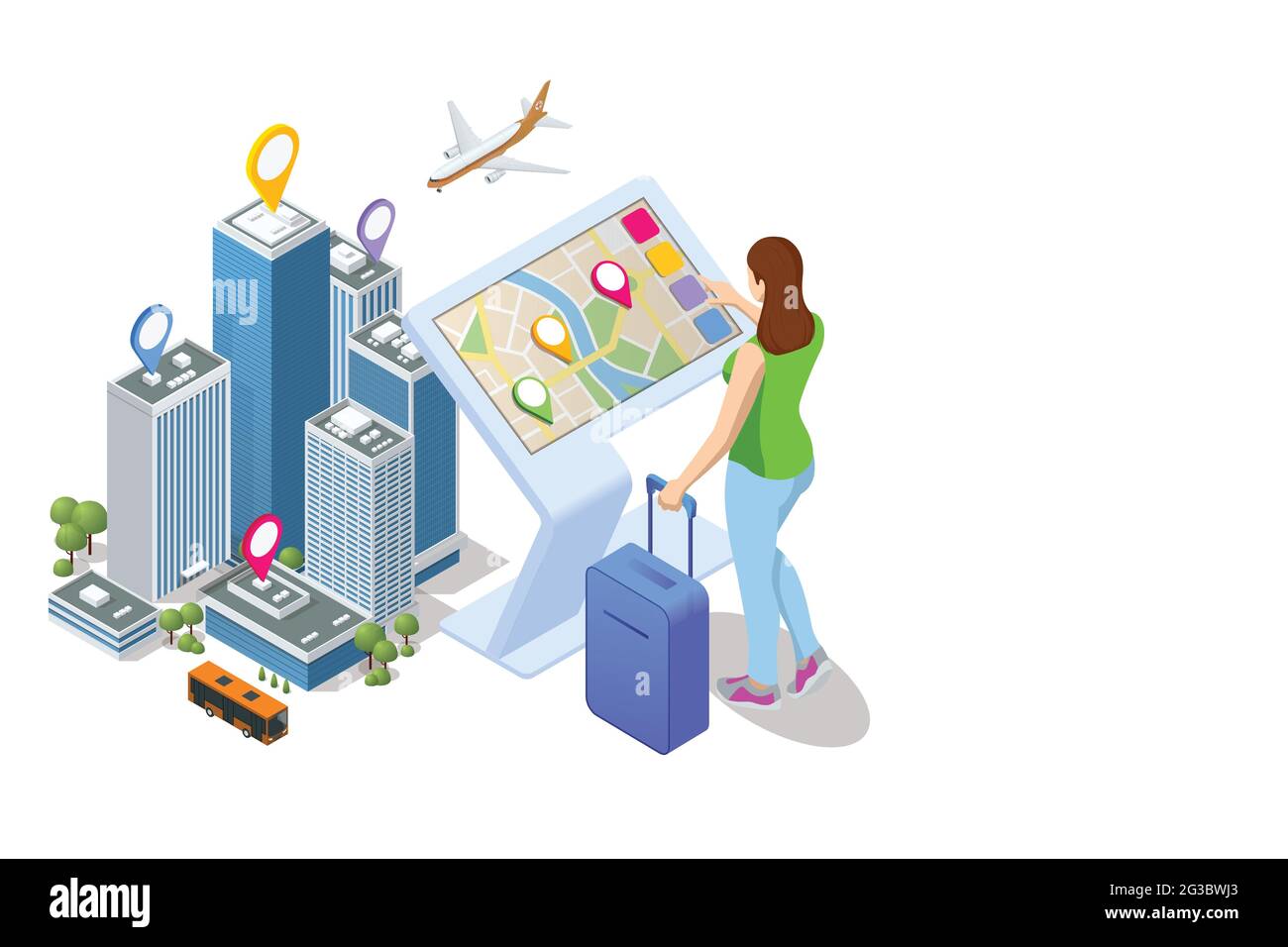 Isometric Promotional Interactive Information Kiosk, Advertising Display, Terminal Stand, Touch ...