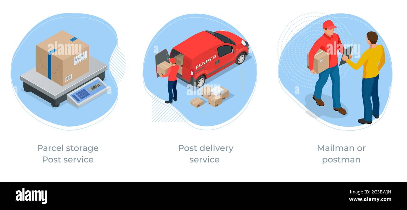 Isometric concept of Parcel storage , Post delivery service and Post ...