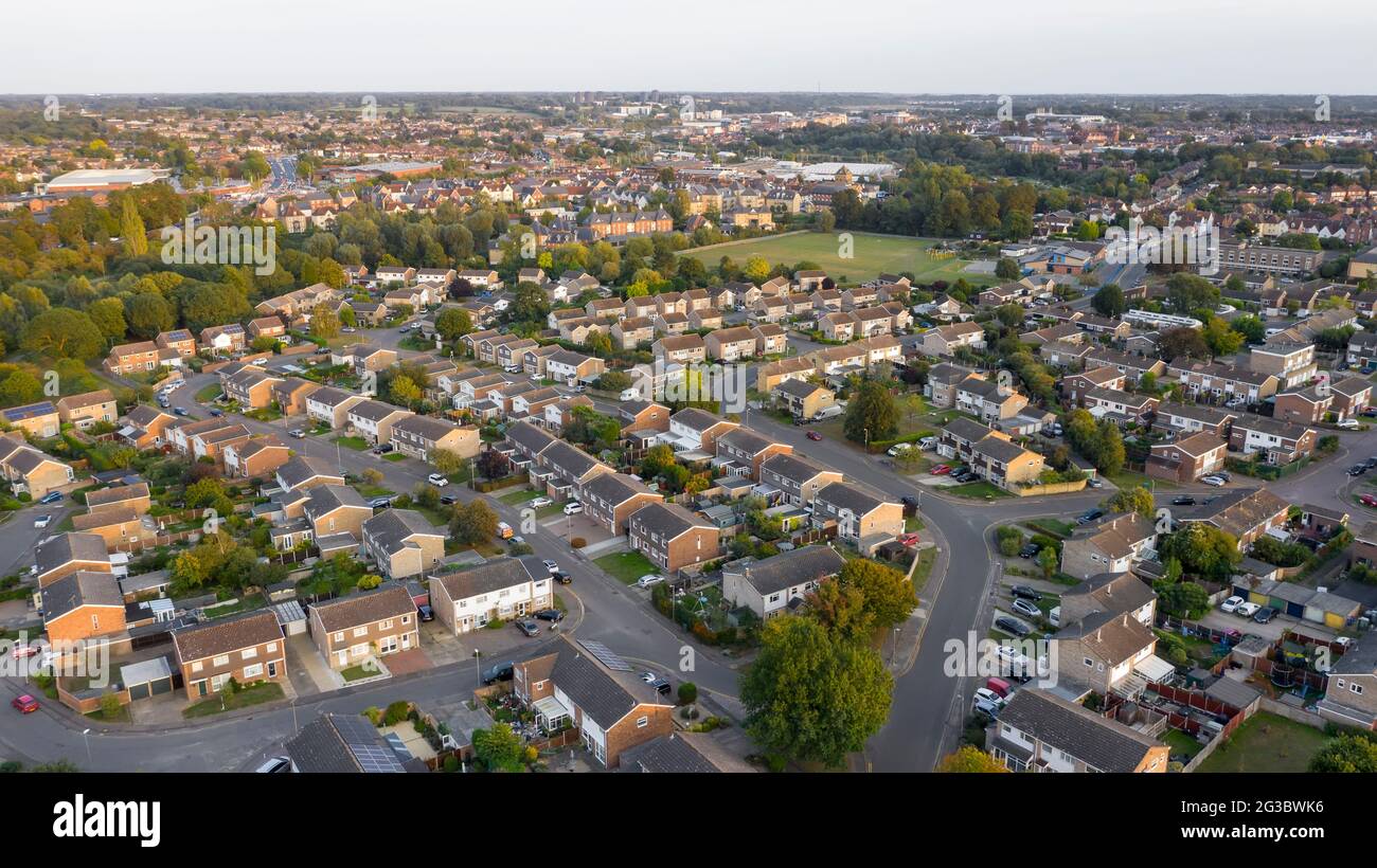 Aerial view of Colchester Riverside suburban residential area ...