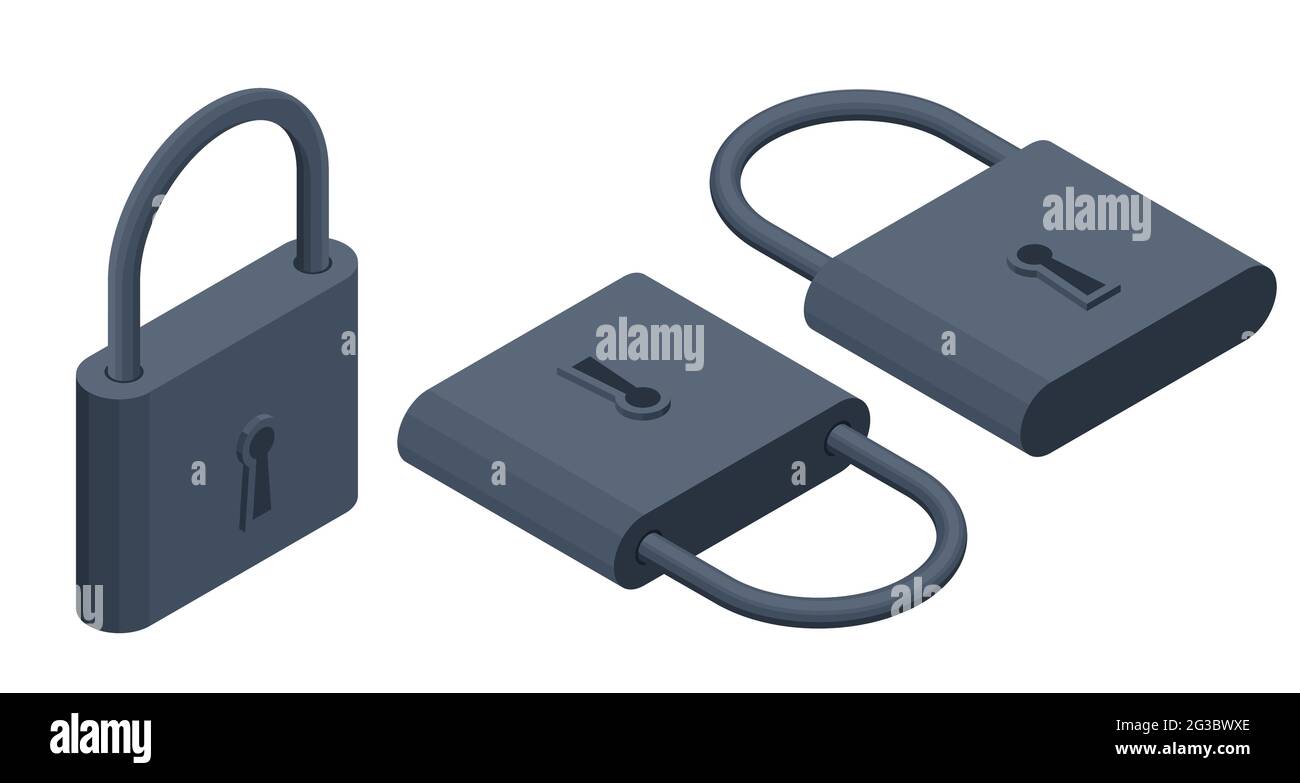 Isometric Locked Black Padlock on the white background Stock Vector ...