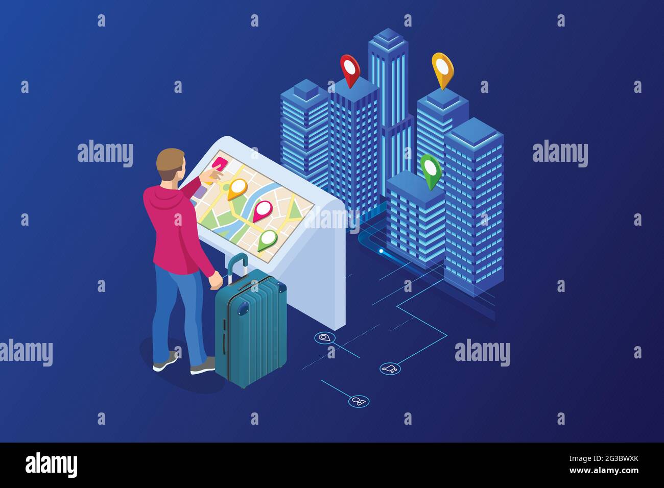 Isometric Promotional Interactive Information Kiosk, Advertising Display, Terminal Stand, Touch ...