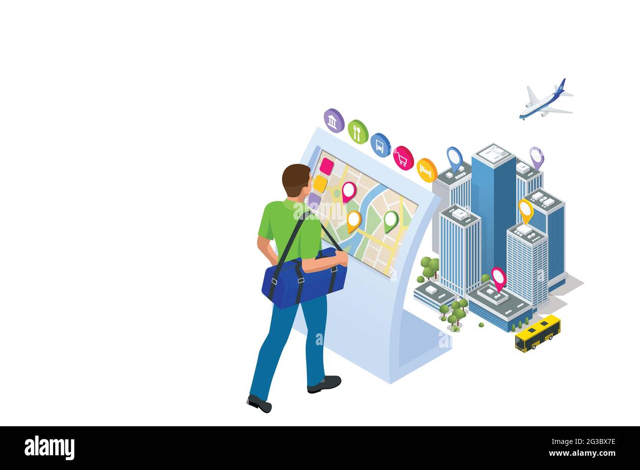 Isometric Promotional Interactive Information Kiosk, Advertising Display, Terminal Stand, Touch ...