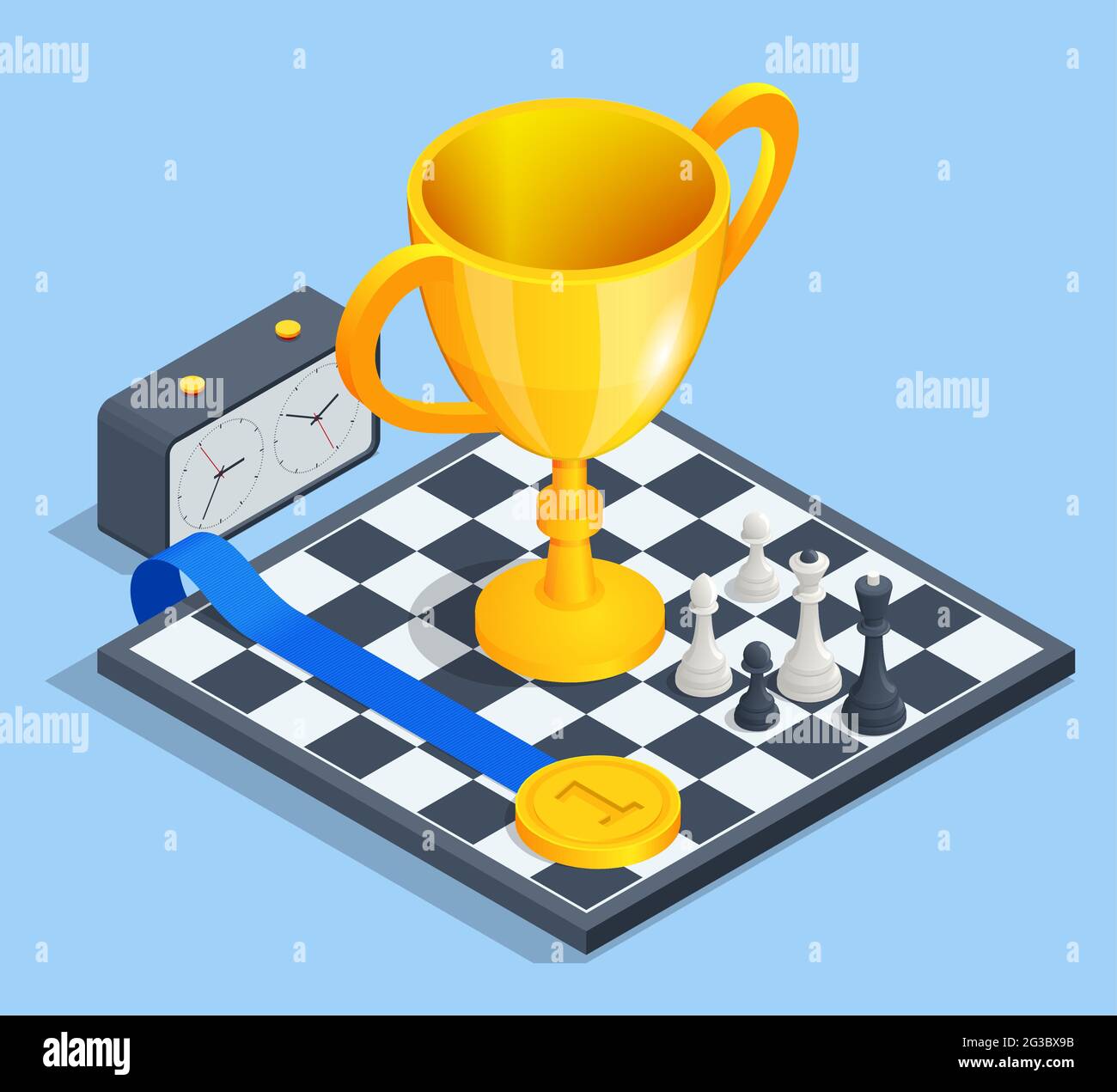 Concept business strategy. Isometric gold cup of the winner and medal ...