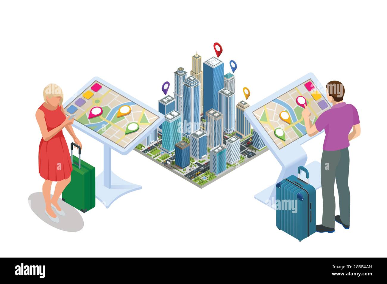 Isometric Promotional Interactive Information Kiosk, Advertising Display, Terminal Stand, Touch ...