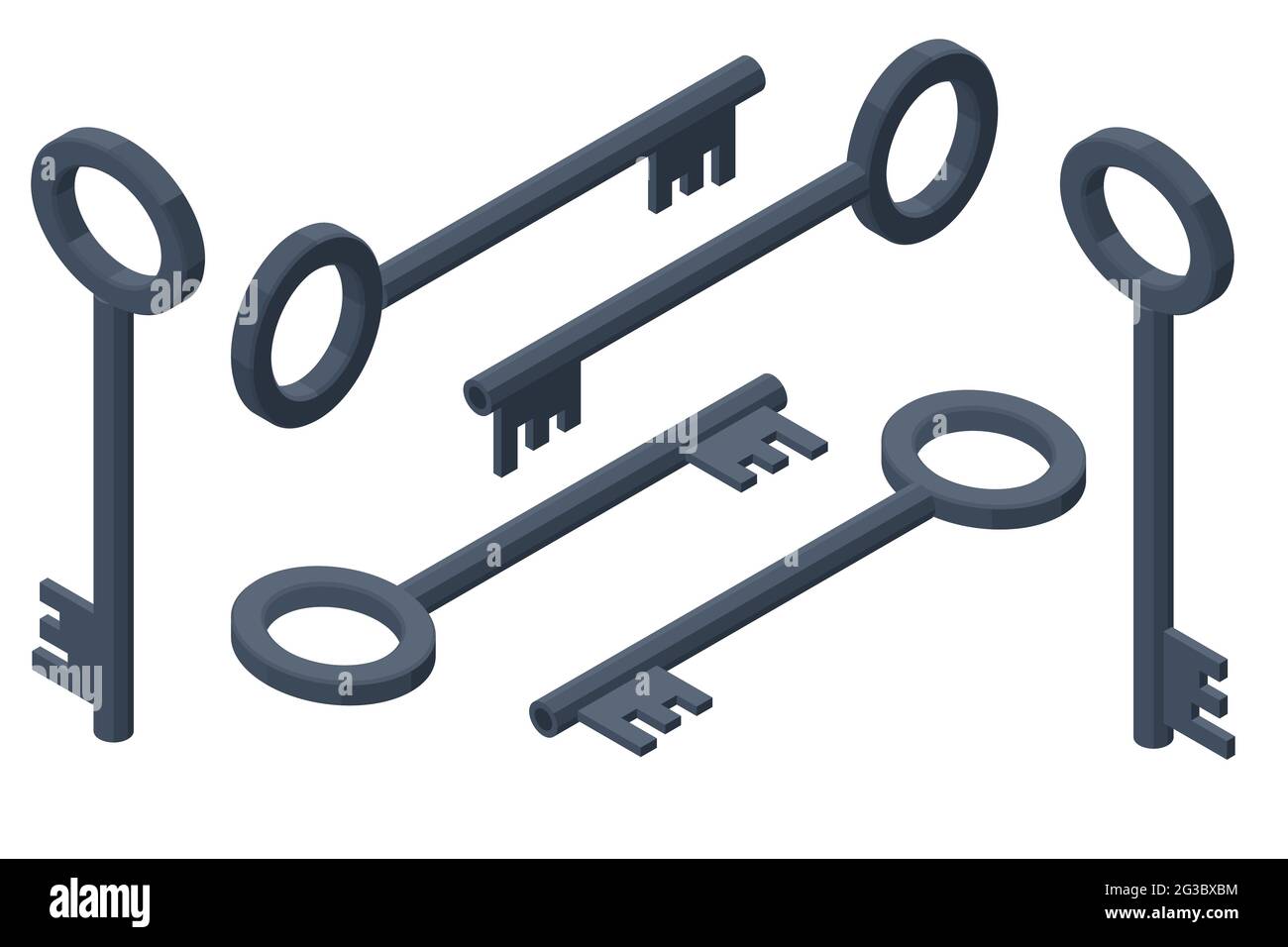 Isometric set icons of old door key isolated on white background ...