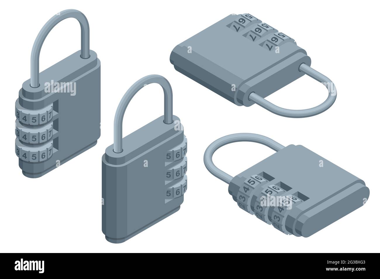 Isometric set icons of padlocks combinations isolated on white ...
