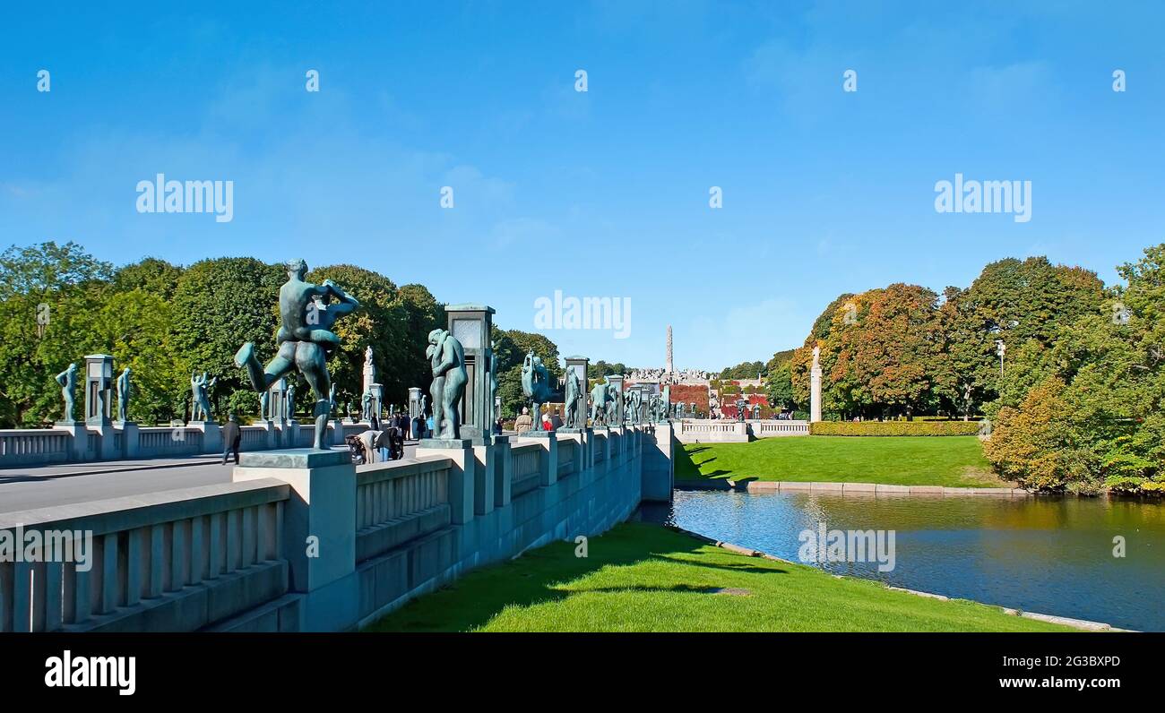 Panorama with the Bridge of Sculptures across the Sognsvann Lake and ...