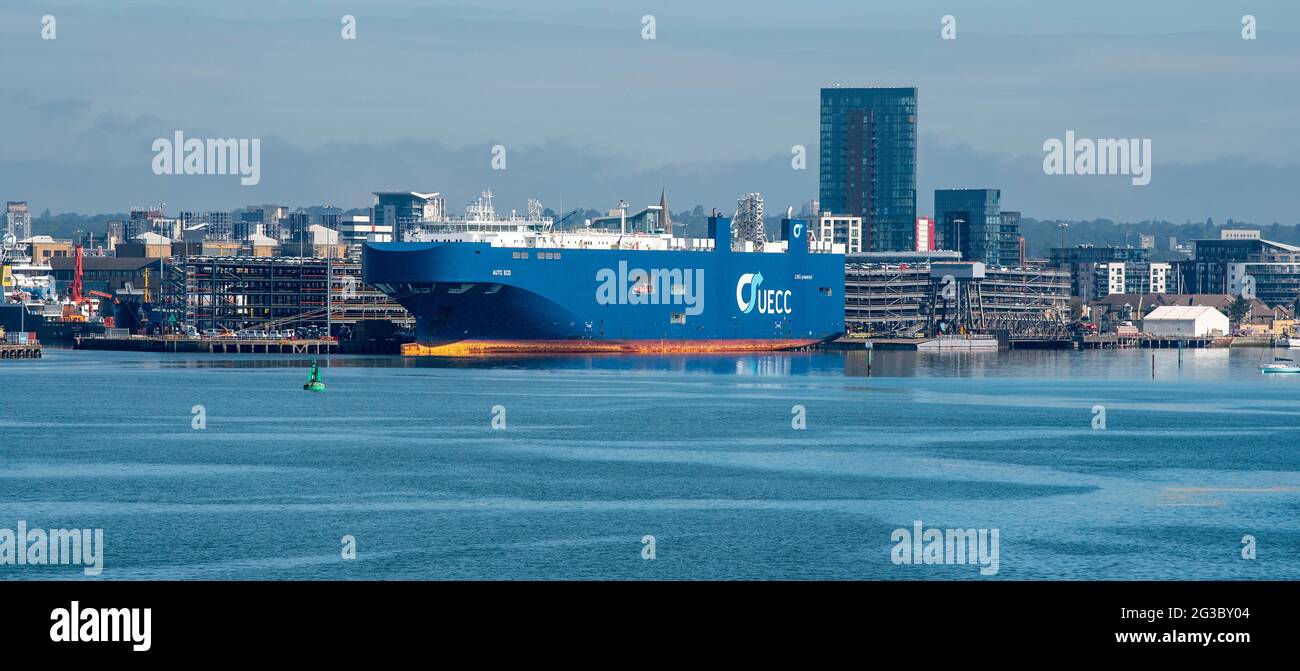 Southampton, England, UK. 2021. The super MV Auto Eco vehicles carrier ...
