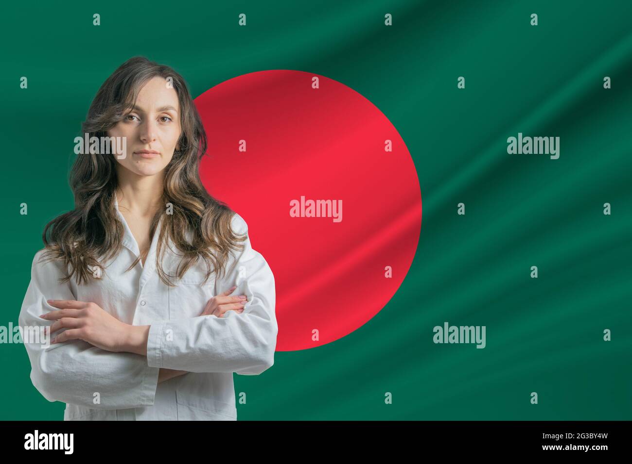 Medicine in Bangladesh. Happy beautiful female doctor in medical coat ...