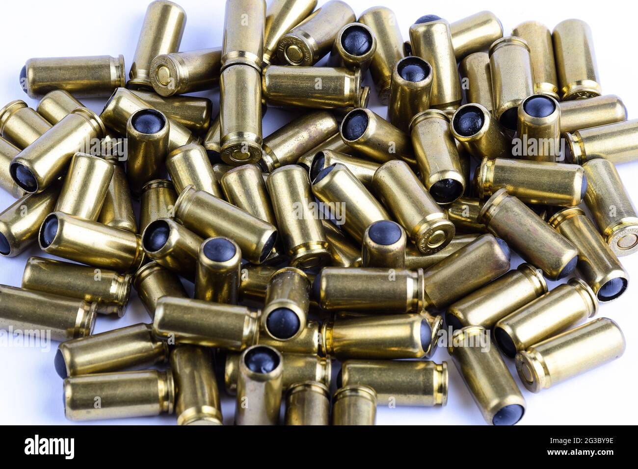 A lot of cartridges for a traumatic gun on a white background Stock ...