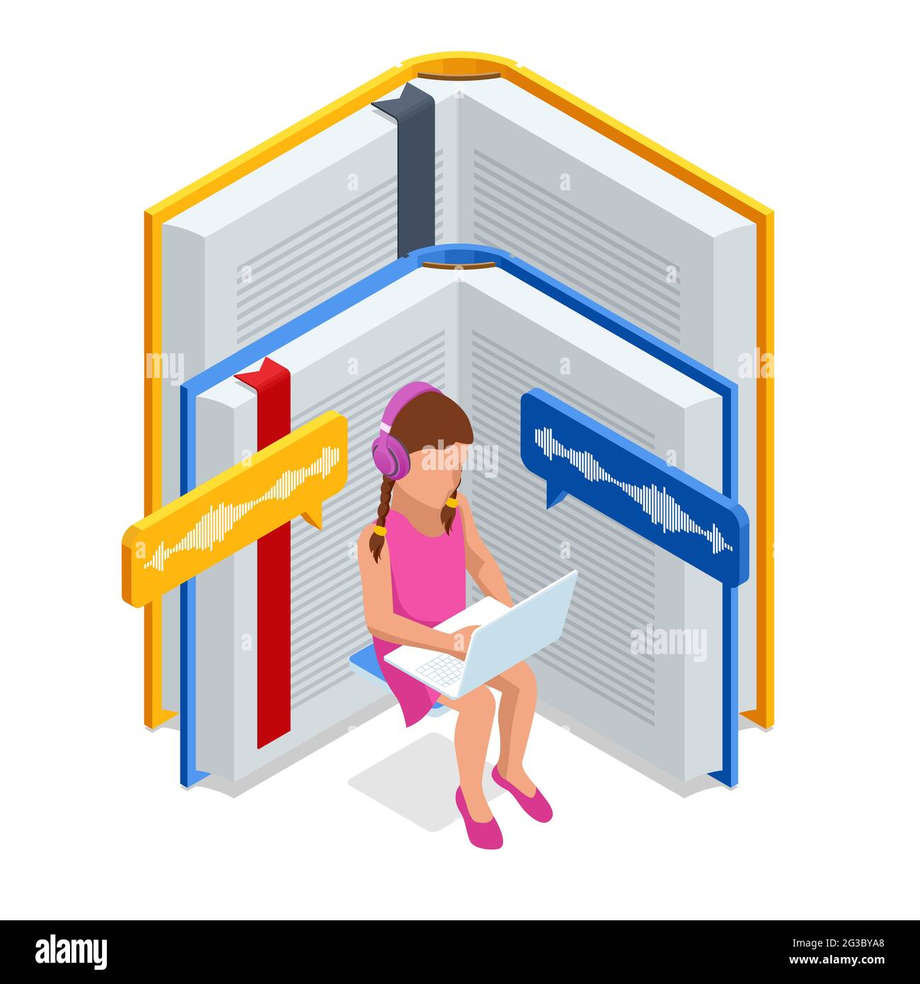 Girl headset learning online Stock Vector Images - Alamy