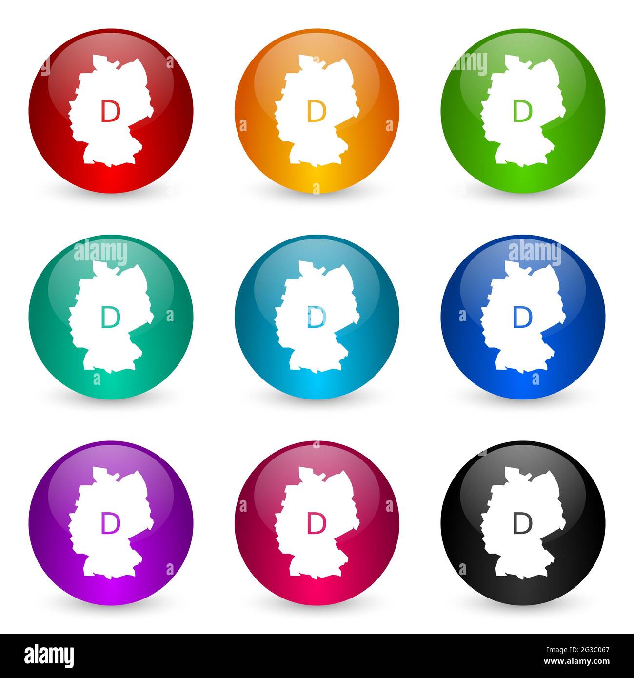 Map of Germany icon set, colorful glossy 3d rendering ball buttons in 9 ...