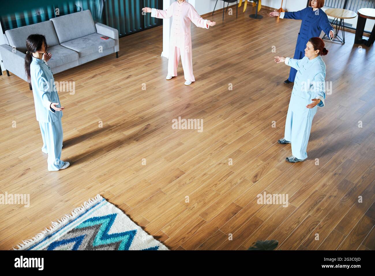Group of people practicing deep rhythmic breathing Stock Photo - Alamy