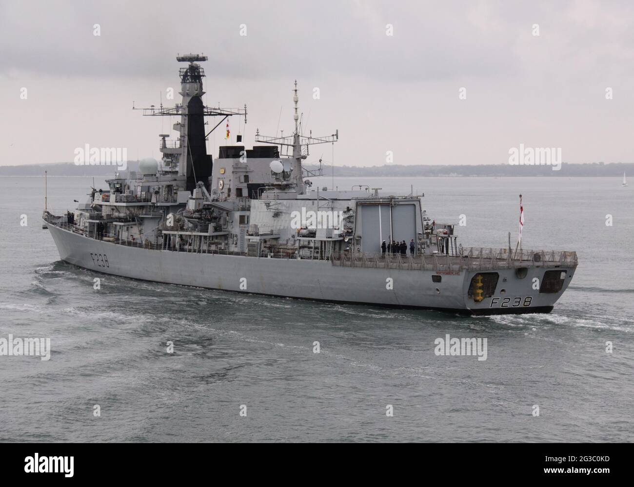 The Royal Navy Type 23 frigate HMS NORTHUMBERLAND (F238) seen departing ...