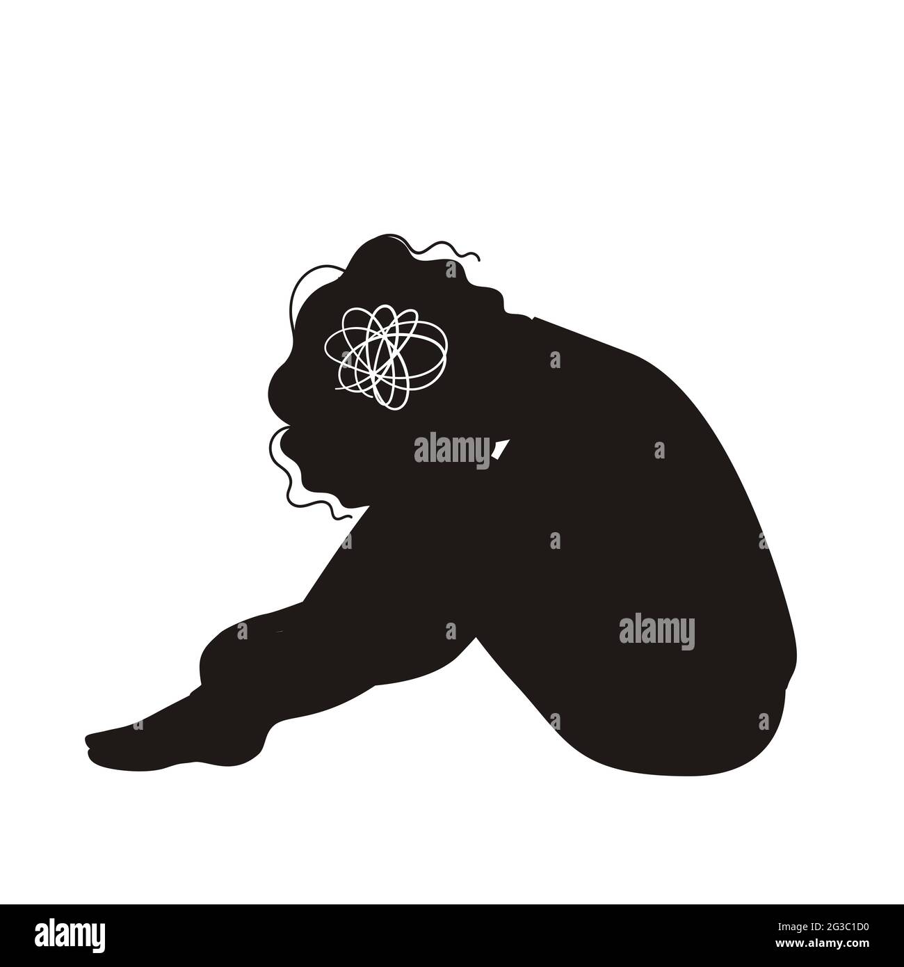 Mental health concept. Sad womans silhouette with depression sitting on ...