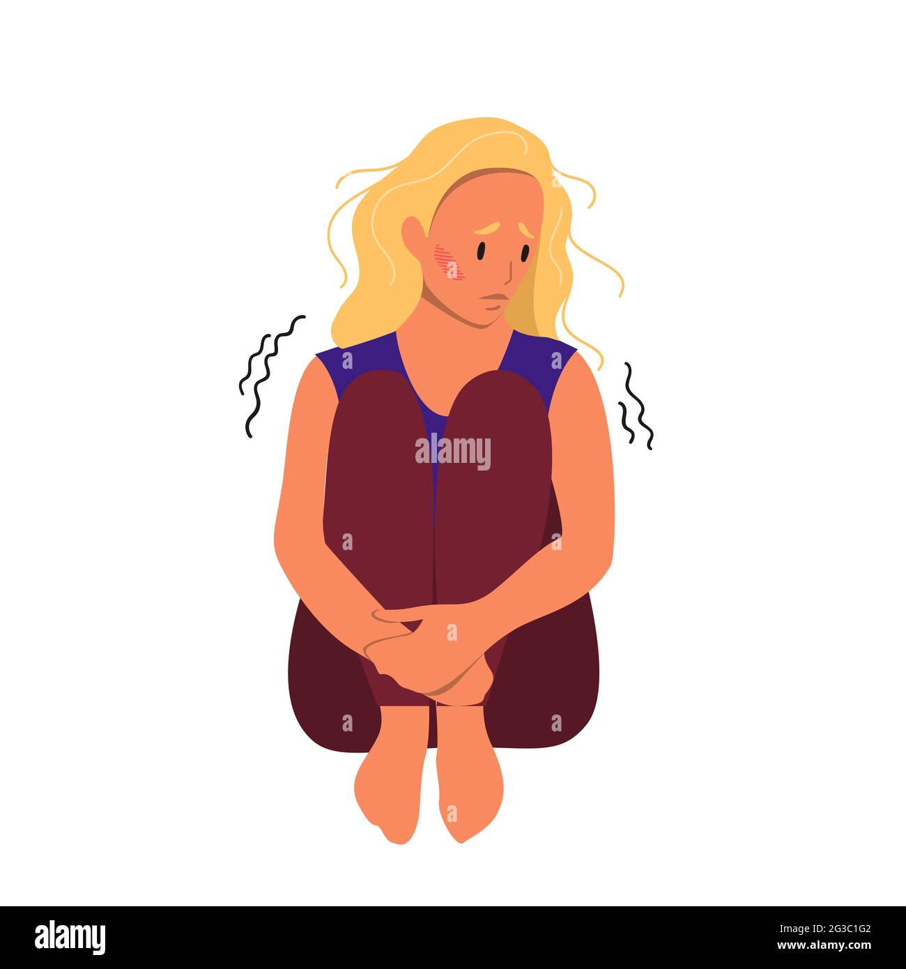 Sad woman sitting on the floor. Concept of mental disorder. Colorful ...