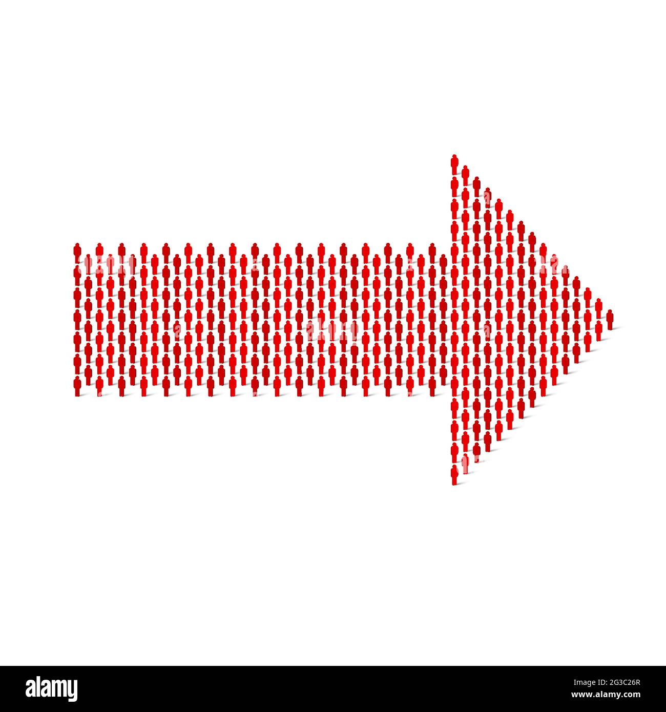 Human crowd in the shape of right arrow. Large people group. Stick ...