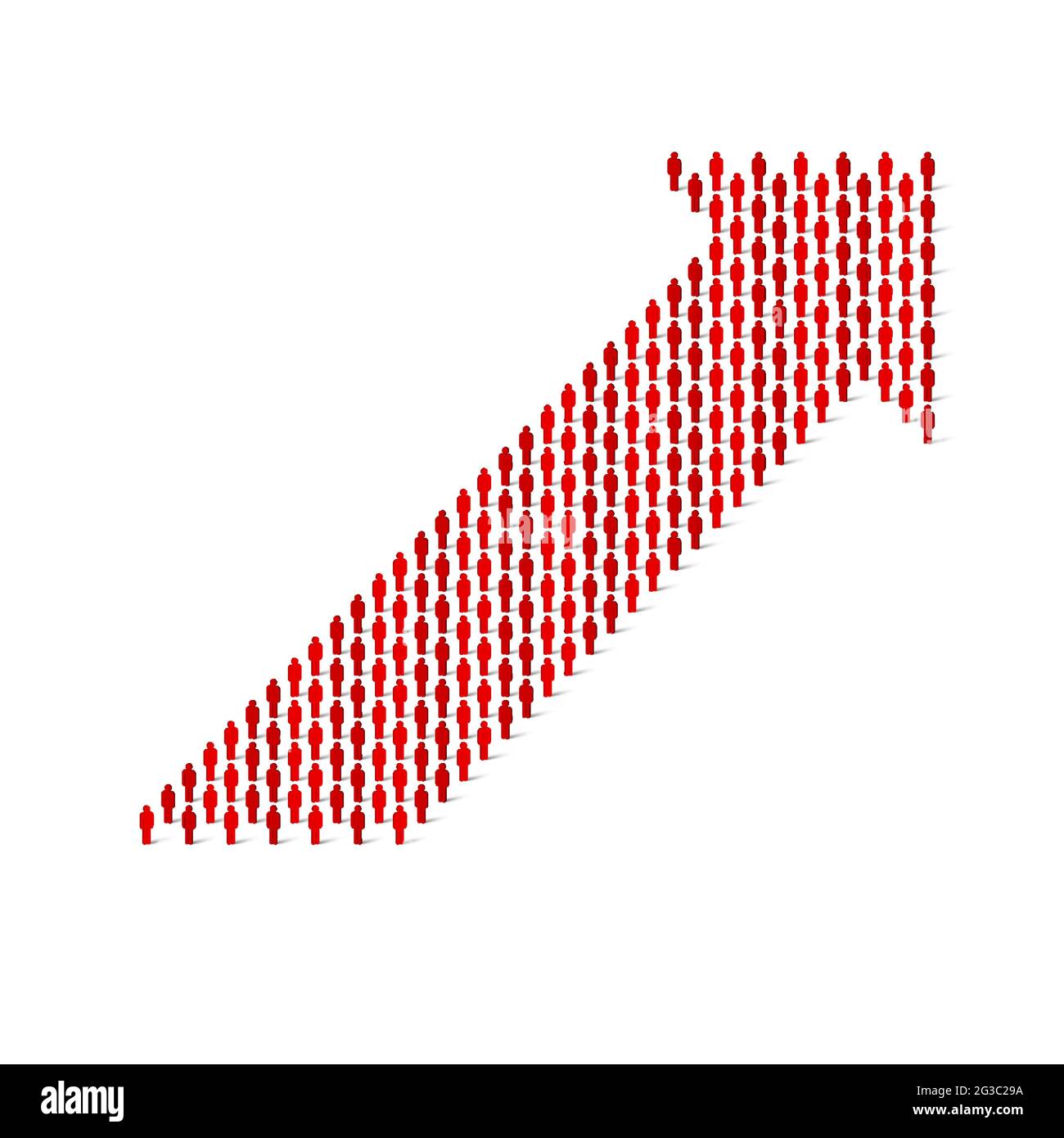 Human crowd in the shape of graph growth, up arrow. Large people group ...