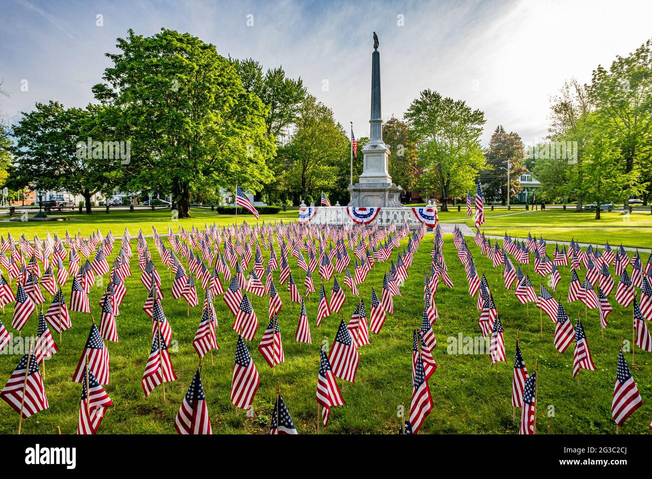 A war memorial on the Town Common in Barre, Massachusetts decorated for ...