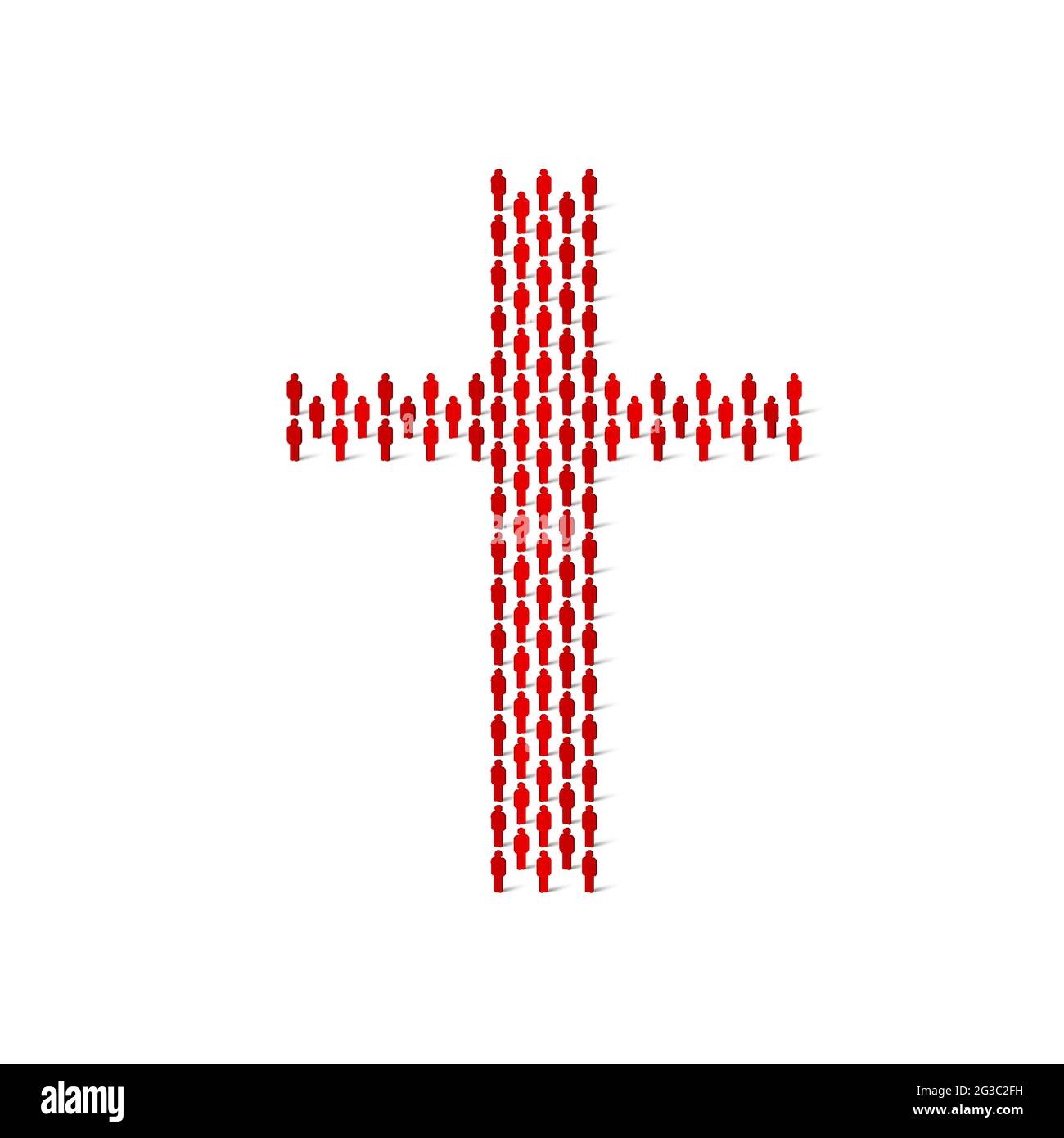 Human crowd in the shape of christian cross. Large people group. Stick ...