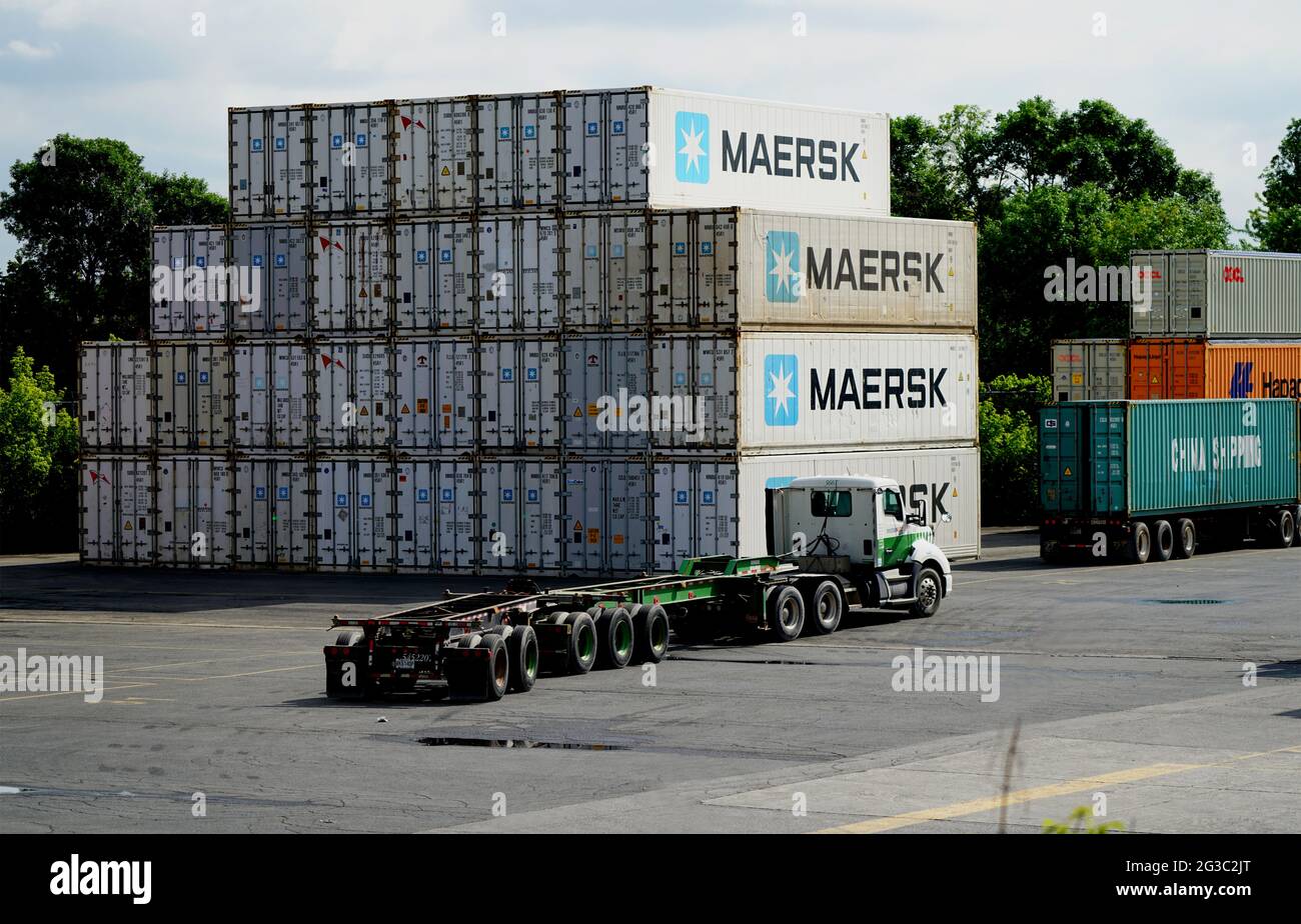 Montreal,Quebec,Canada,June 15, 2021.Stack of shipping containers ...