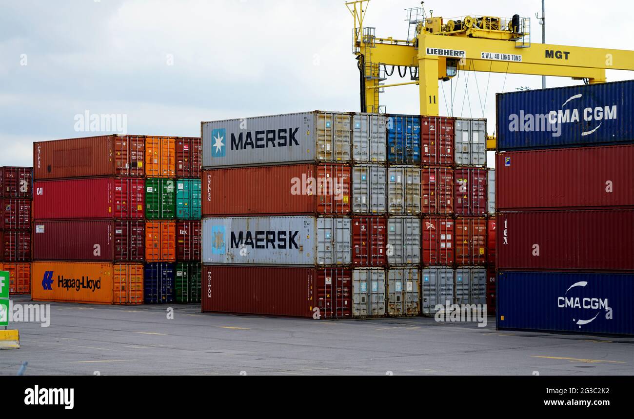 Montreal,Quebec,Canada,June 15, 2021.Stack of shipping containers ...
