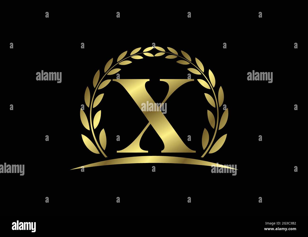 Golden letters X with a golden laurel wreath. English alphabet, vector ...