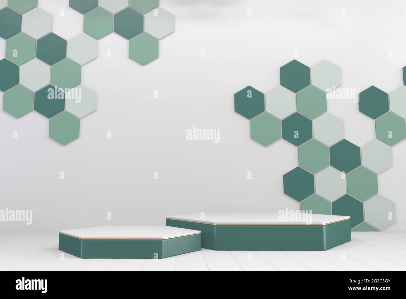 hexagon podiums green on backround gexagon patten.3D rendering Stock ...
