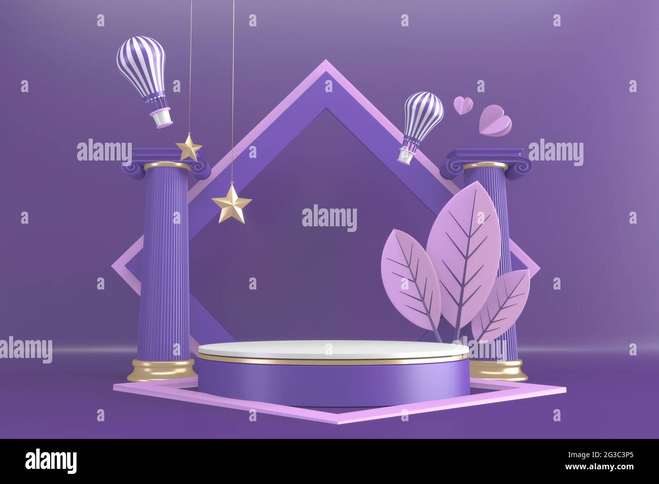 purple Modern Cylinder podiums purple and decoration cartoon style.3D ...