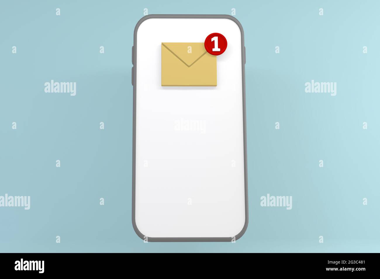 Yellow letters on the phone screen on mint background.3D rendering ...