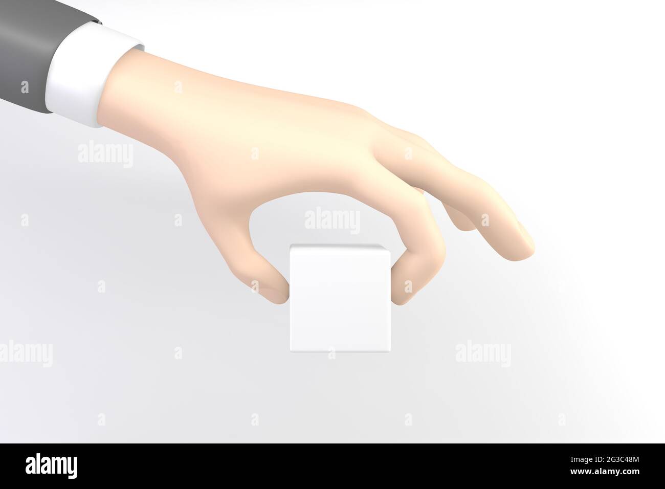 hand picking up a small white box. 3D rendering Stock Photo - Alamy