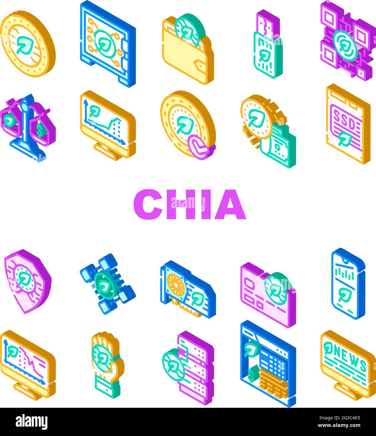 Chia Cryptocurrency Collection Icons Set Vector Stock Vector Image ...