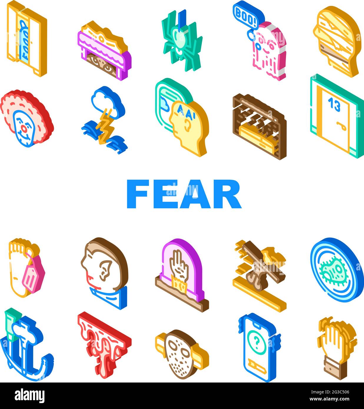 Fear Phobia Problem Collection Icons Set Vector Stock Vector Image ...