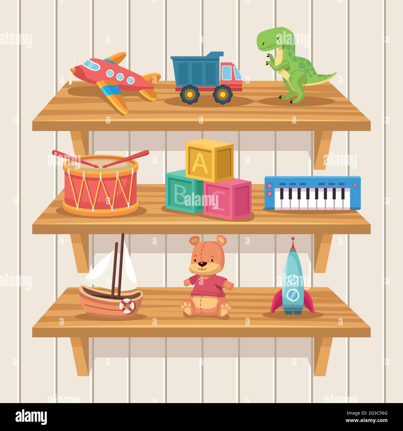 toys in shelf scene Stock Vector Image & Art - Alamy