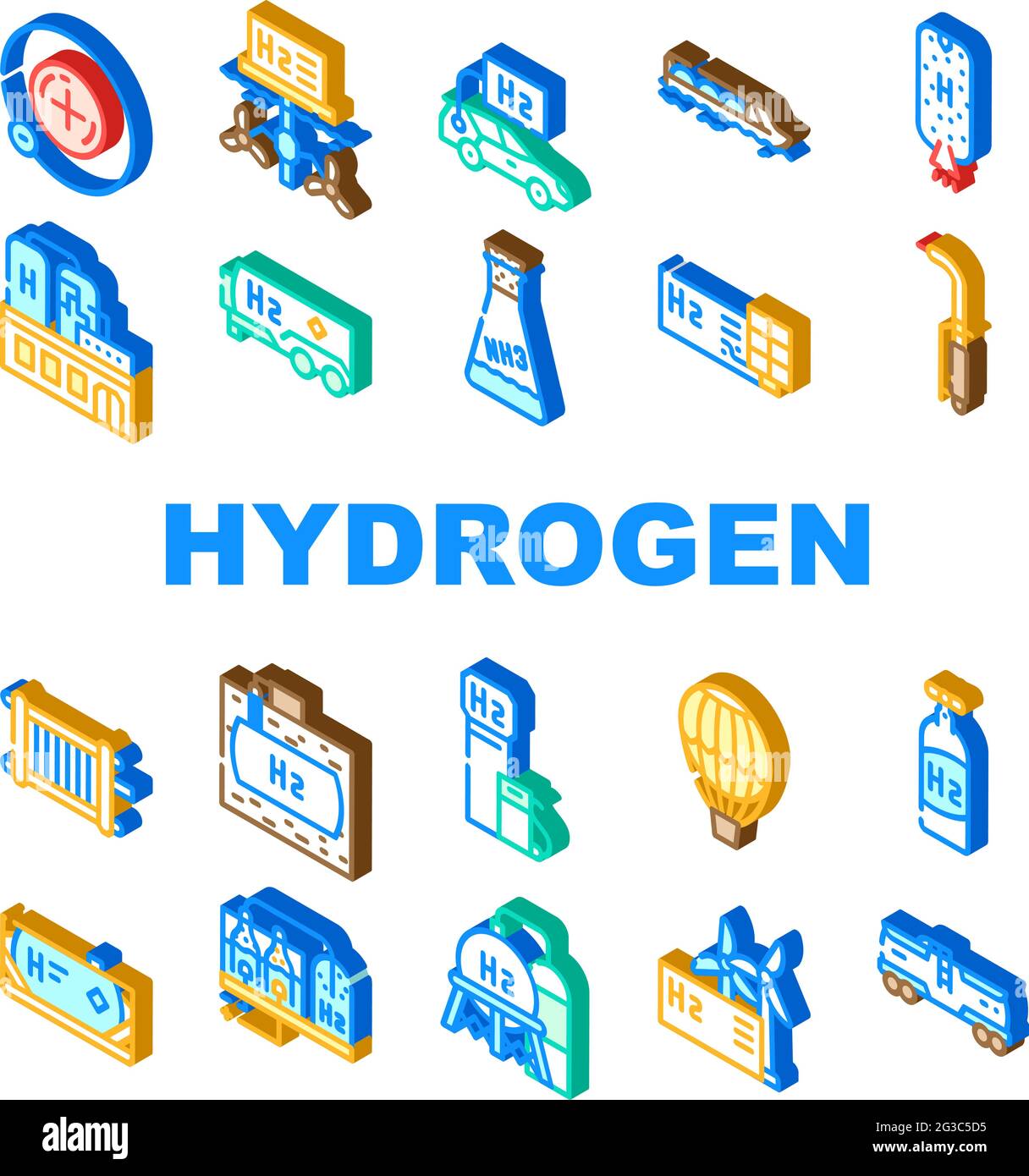 Hydrogen Energy Gas Collection Icons Set Vector Stock Vector Image ...