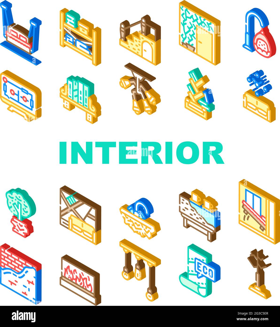 Interior Style Design Collection Icons Set Vector Stock Vector Image ...