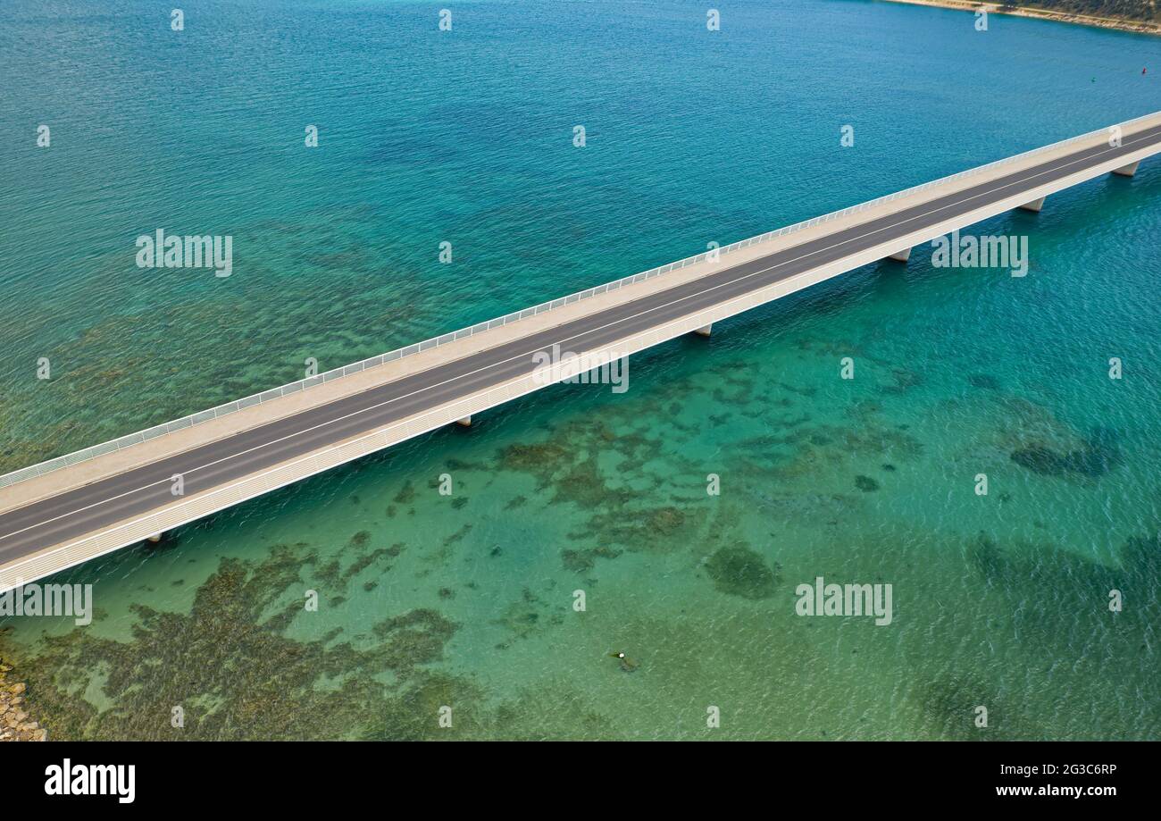 Aerial top view of a long bridge above a sea Stock Photo - Alamy