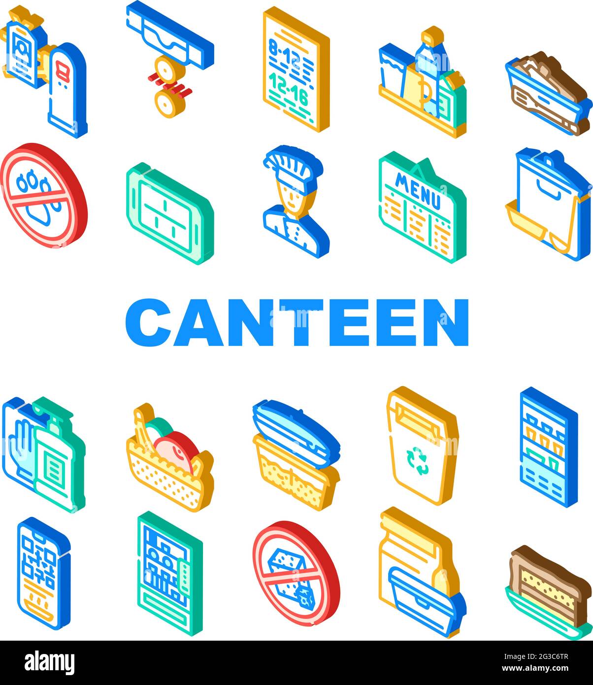 School Canteen Menu Collection Icons Set Vector Stock Vector Image ...