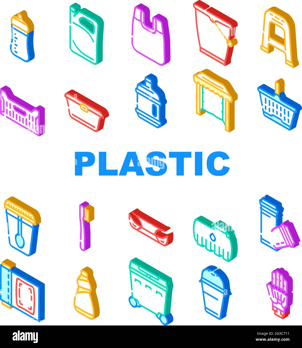 Plastic Accessories Collection Icons Set Vector Stock Vector Image ...