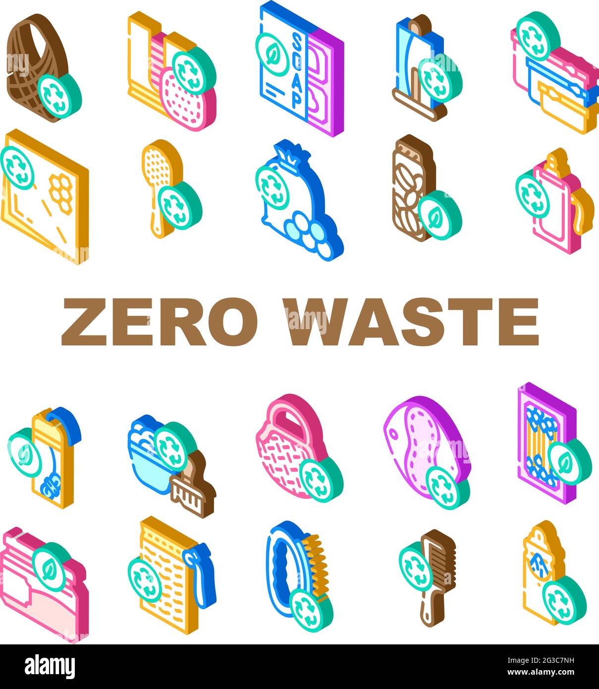 Zero Waste Products Collection Icons Set Vector Stock Vector Image ...