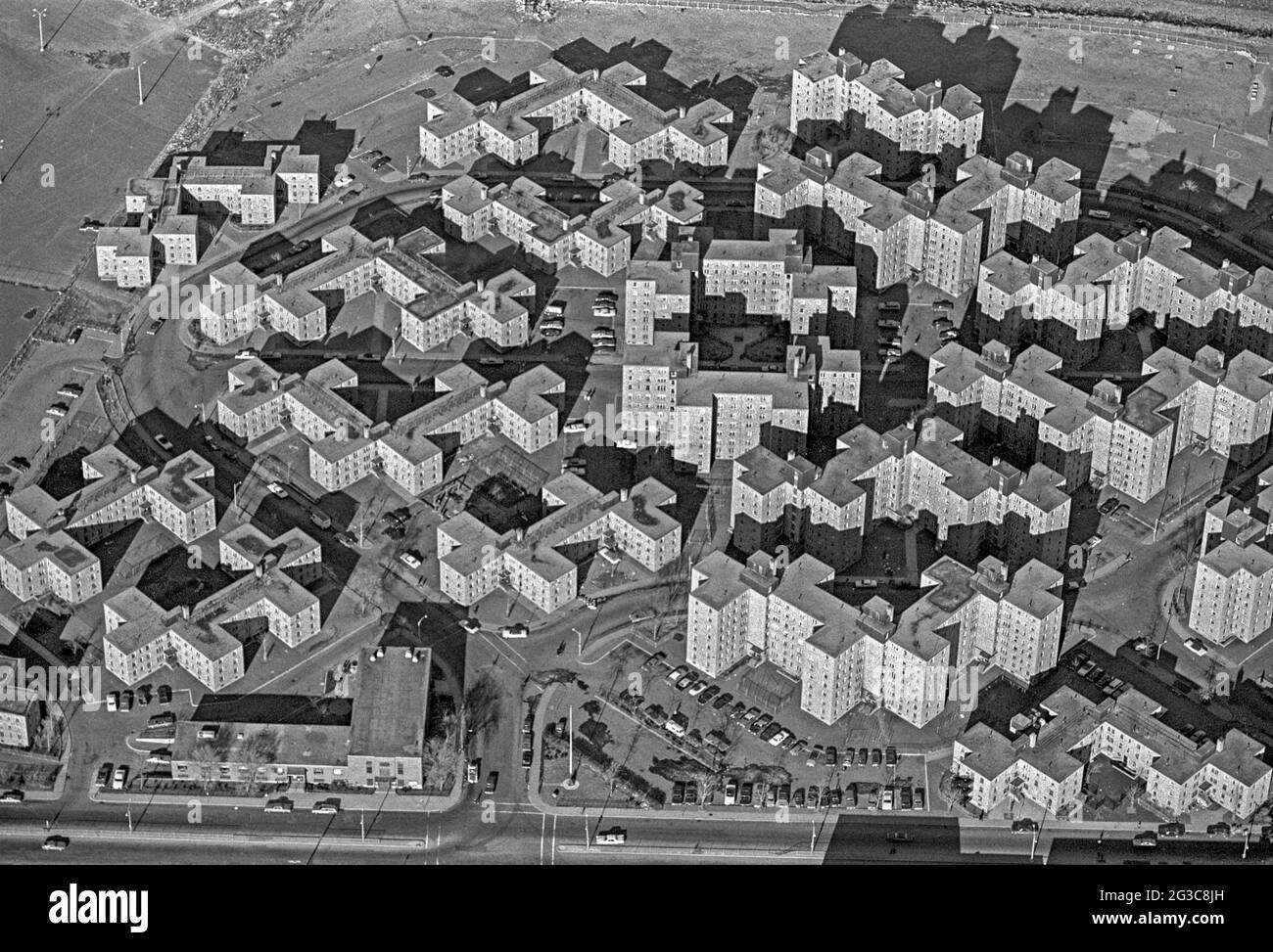 Seen from the air in 1975, Boston's Columbia Point high rise housing ...