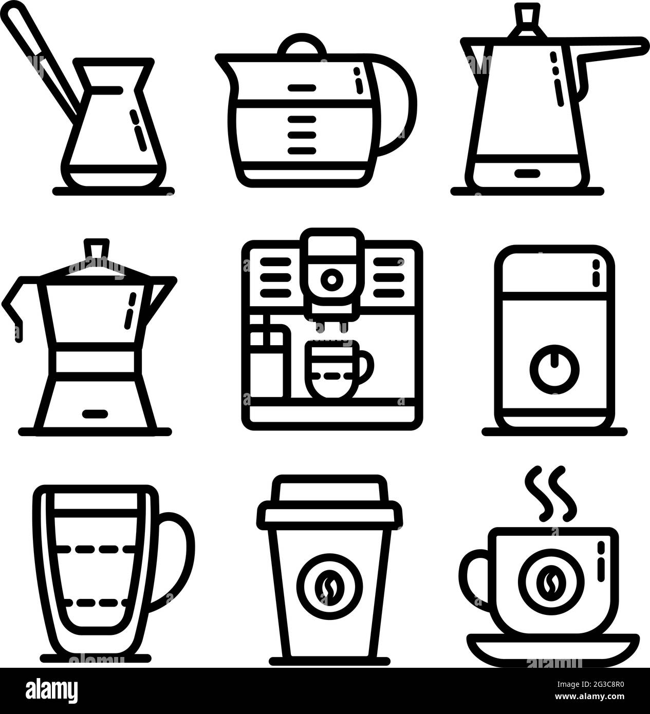 Coffee, coffee shop, coffee house outline icon set. Vector icon ...
