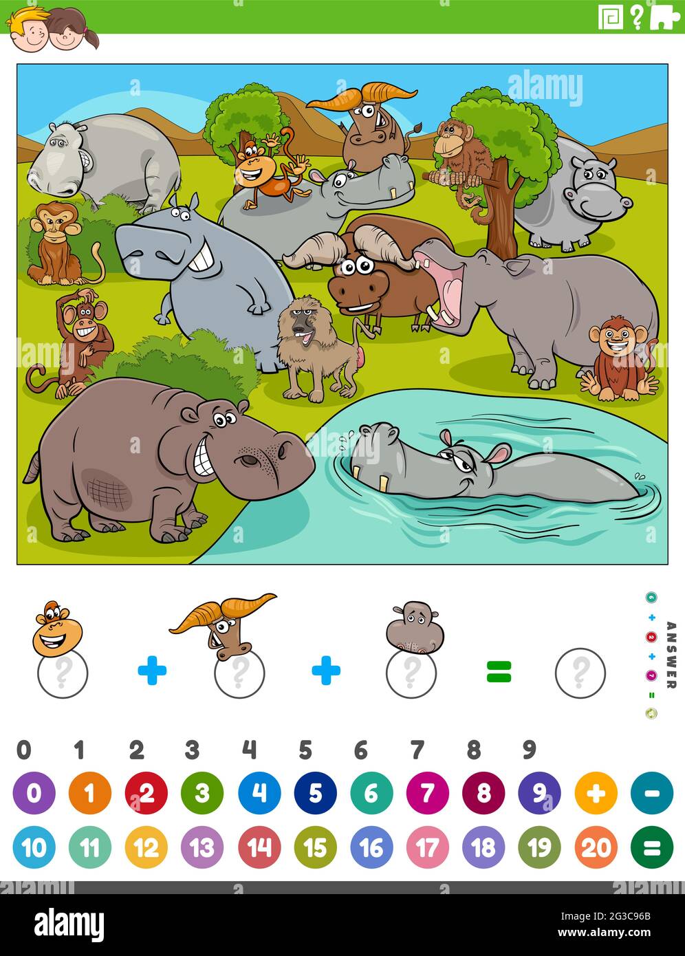 Cartoon illustration of educational mathematical counting and addition ...