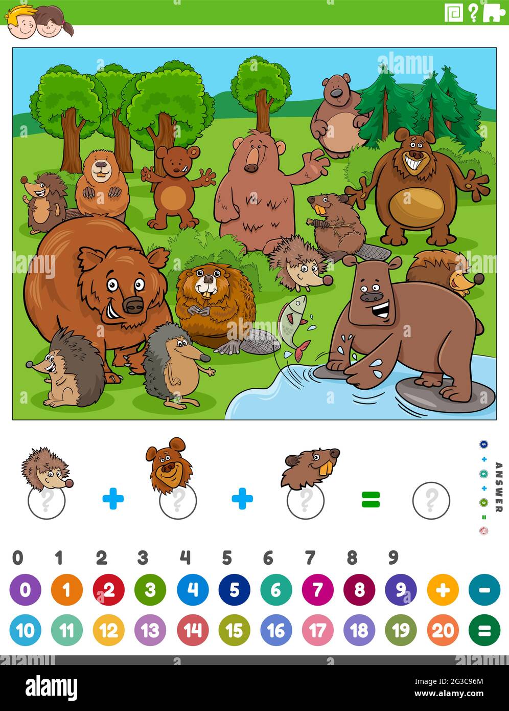 Cartoon illustration of educational mathematical counting and addition ...