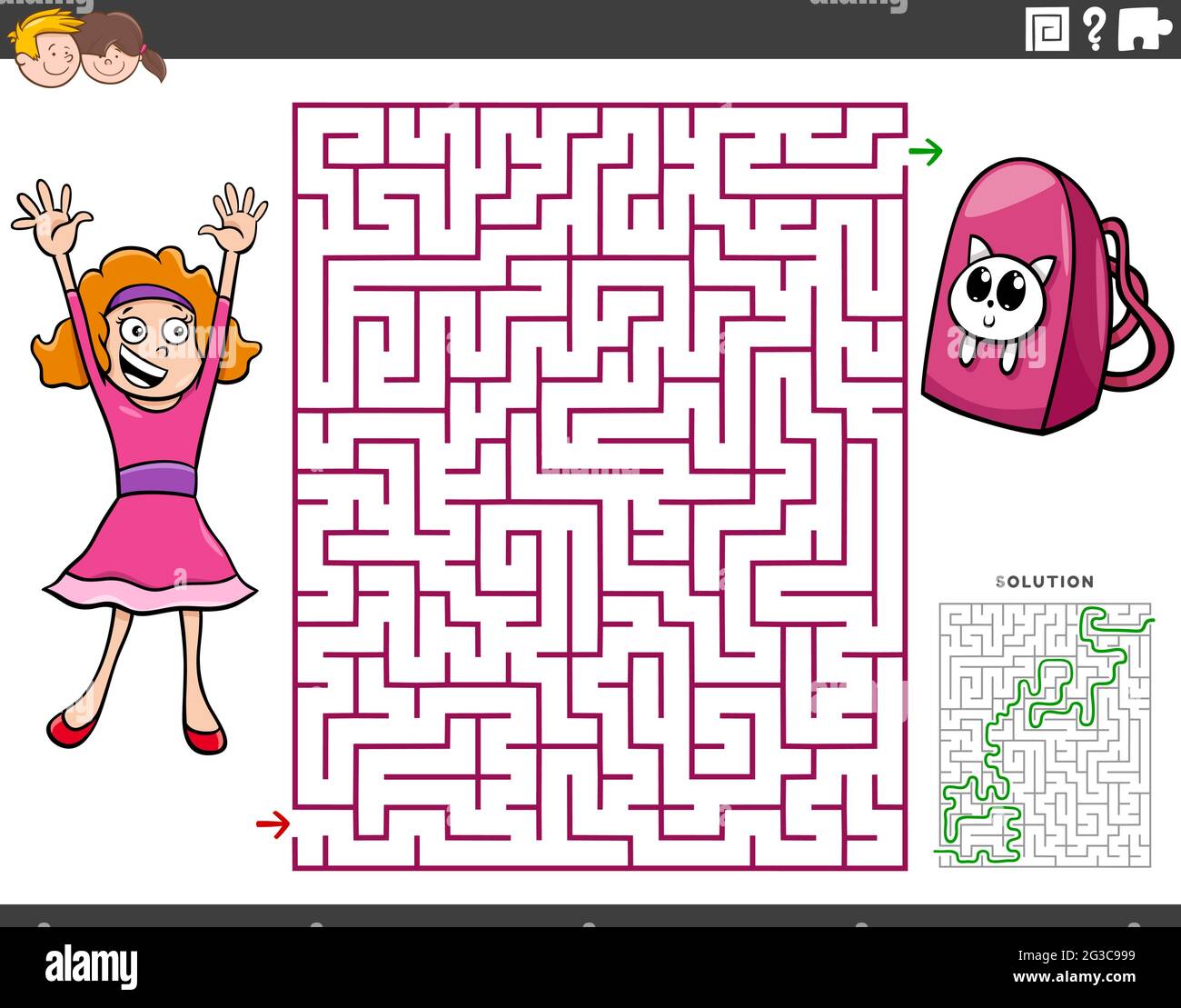 Cartoon illustration of educational maze puzzle game for children with ...