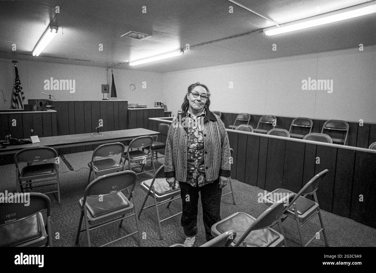 An Eskimo federal judge poses in her courtroom in Barrow, Alaska. Note ...