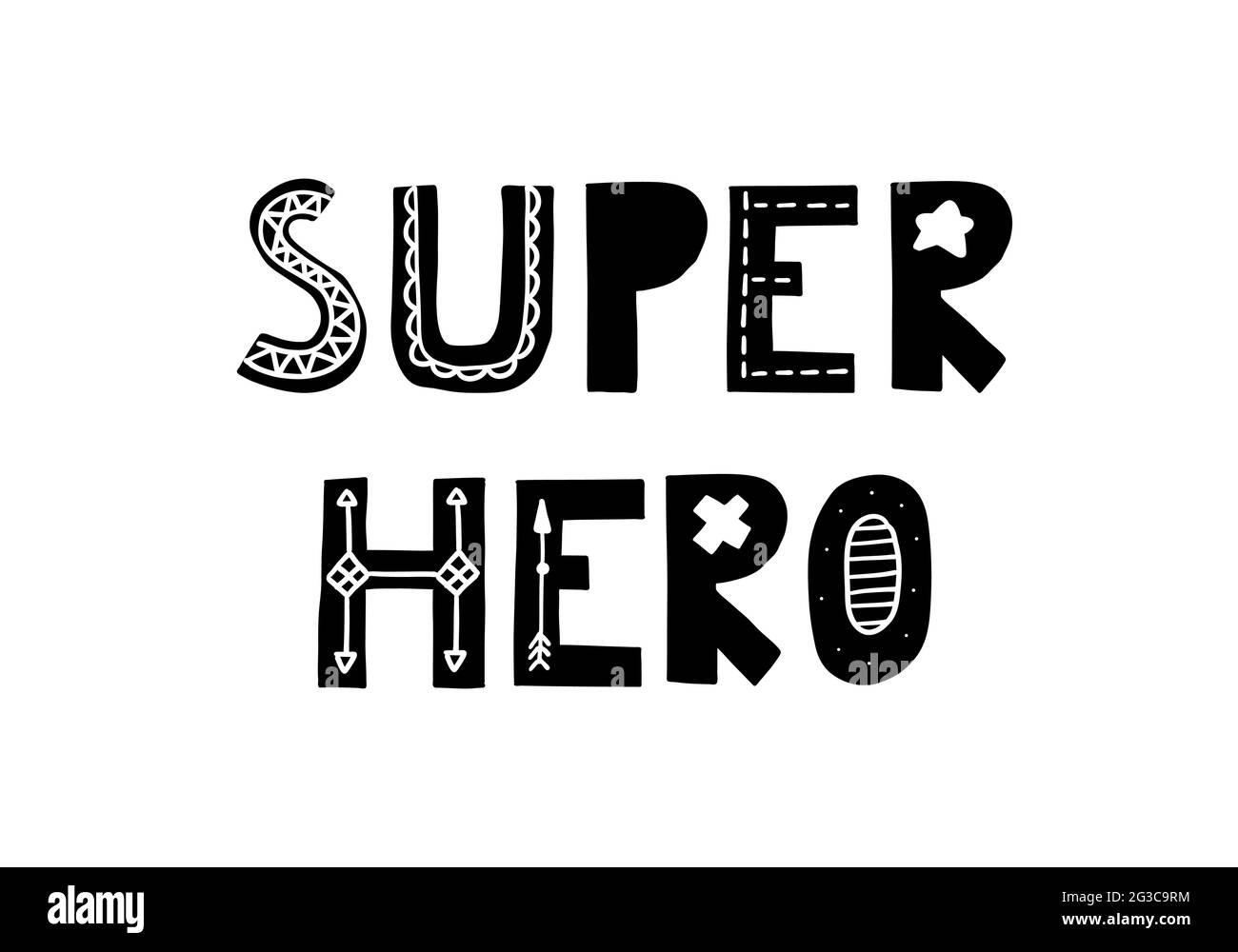 Super hero. Cute hand drawn poster with lettering in scandinavian style ...