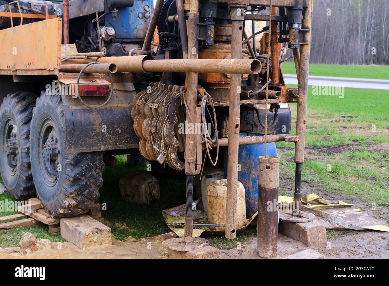 Drilling the earth to take samples of soil layers for geology Stock ...